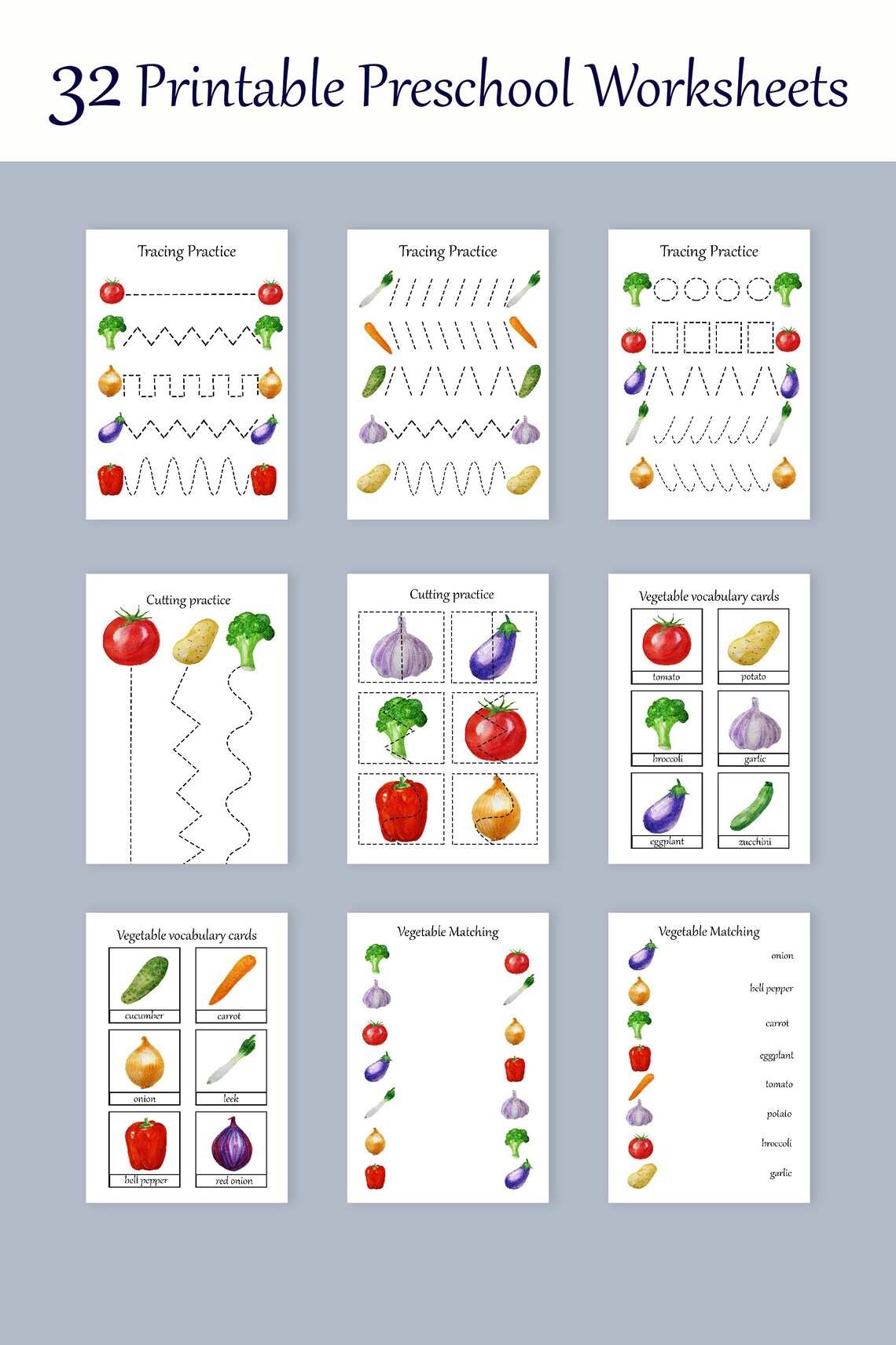 Vegetables Preschool Worksheets. Toddlers Activity Book. Montessori ...