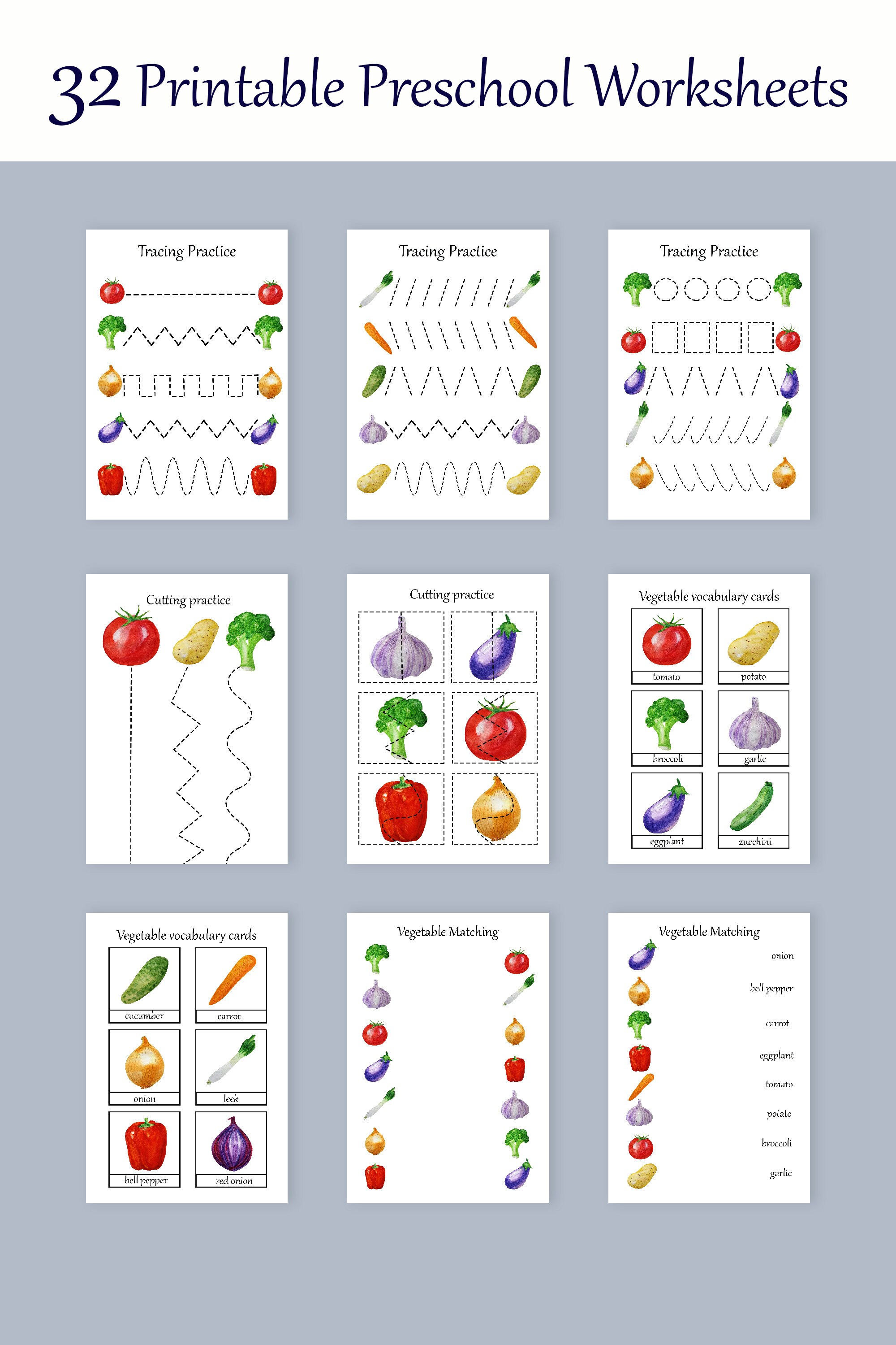 Vegetables Preschool Worksheets. Toddlers Activity Book. Montessori ...