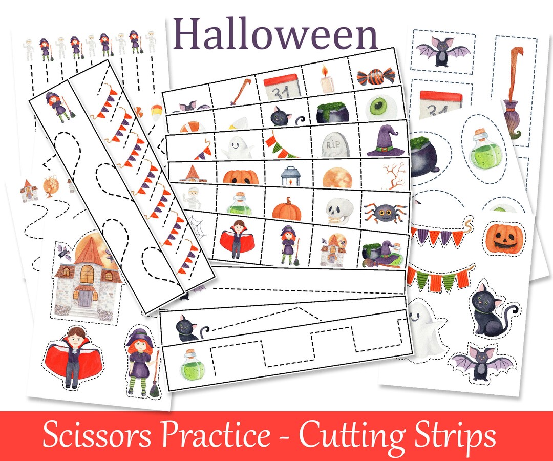Halloween Scissors Cutting Practice, Cutting Strips for Fine Motor ...