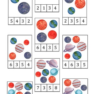Planets Montessori Count and Clip Cards, Number 1 - 10, Flashcards ...
