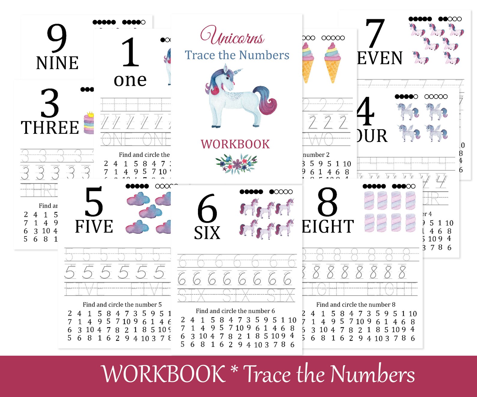 Numbers Writing Practice, Unicorns Tracing Worksheets, Preschool ...