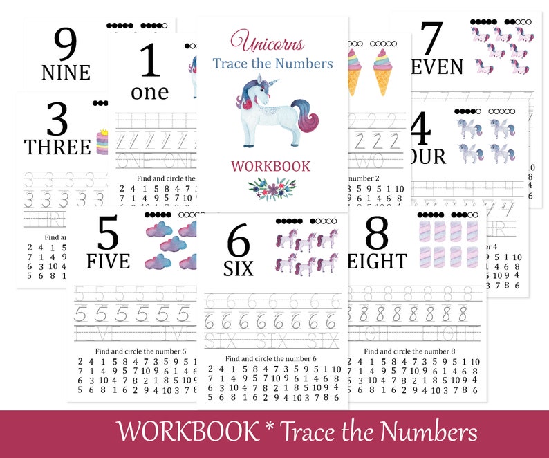 Numbers Writing Practice, Unicorns Tracing Worksheets, Preschool ...