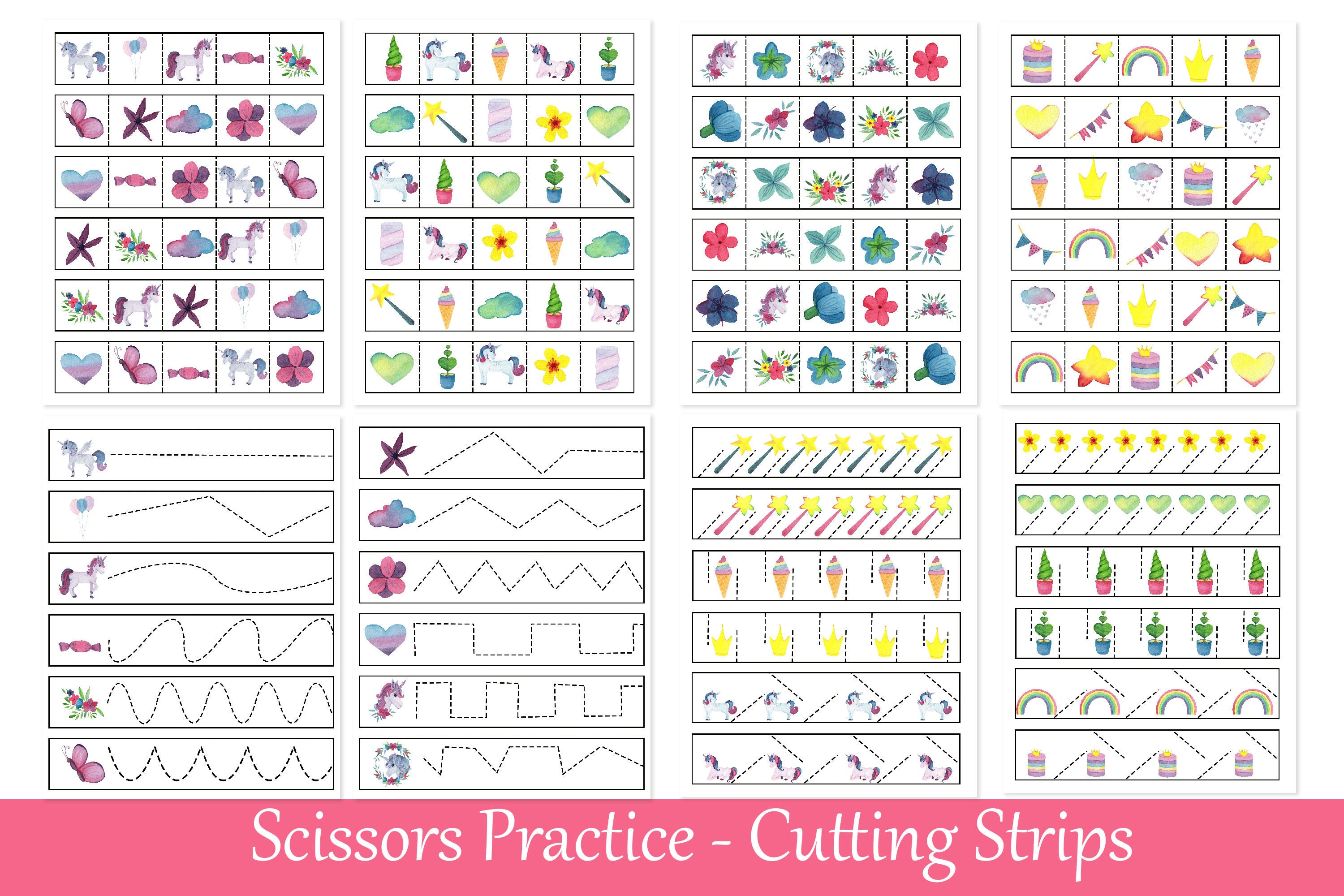 Unicorn Cutting Practice, Cutting Strips for Fine Motor Skills ...
