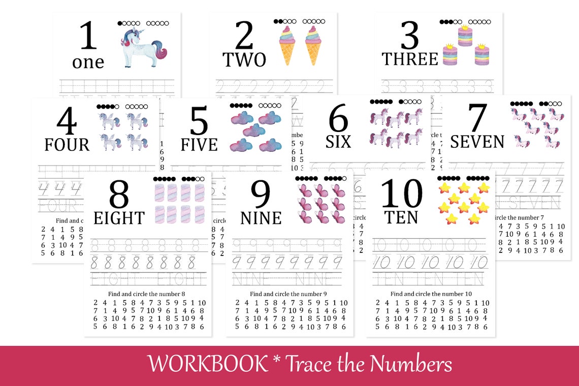Numbers Writing Practice, Unicorns Tracing Worksheets, Preschool ...