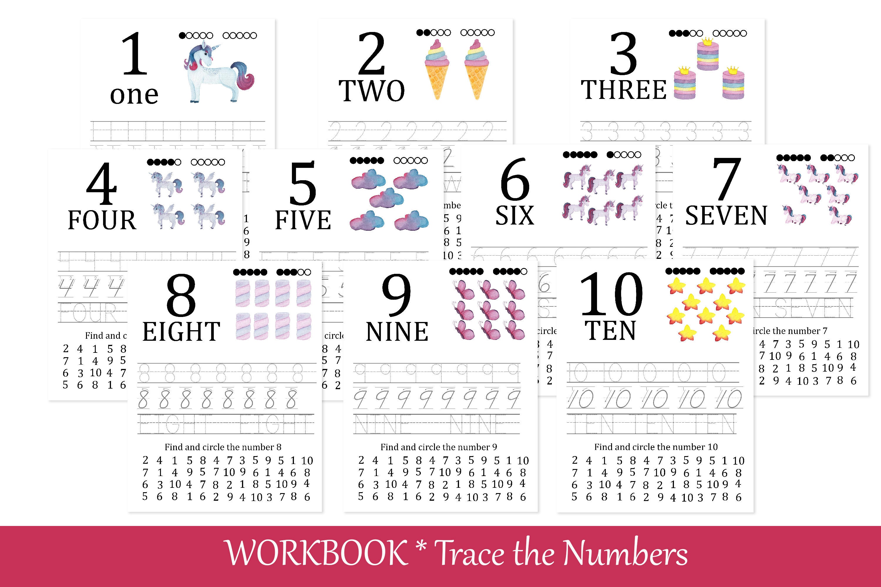 Numbers Writing Practice, Unicorns Tracing Worksheets, Preschool ...