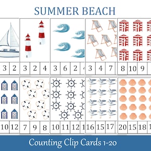 Summer Ocean Beach Count and Clip Cards, Number 1 - 20, Flashcards ...