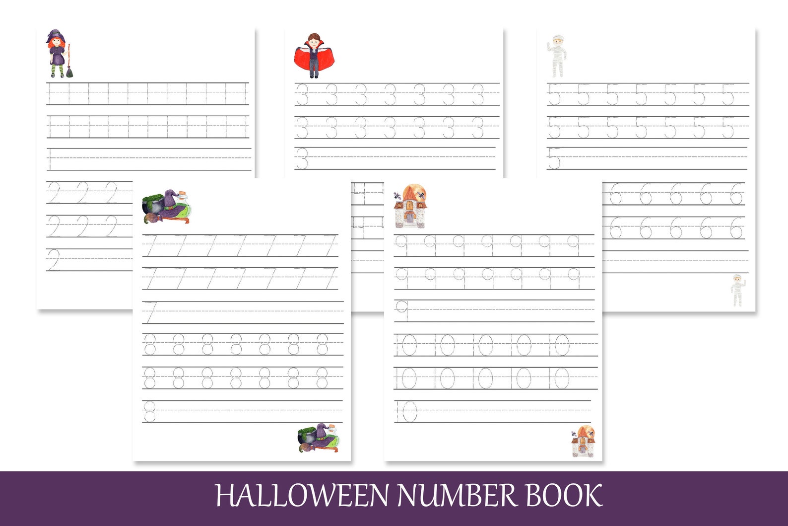 Halloween Number Book, Numbers Writing Practice, Halloween Tracing ...
