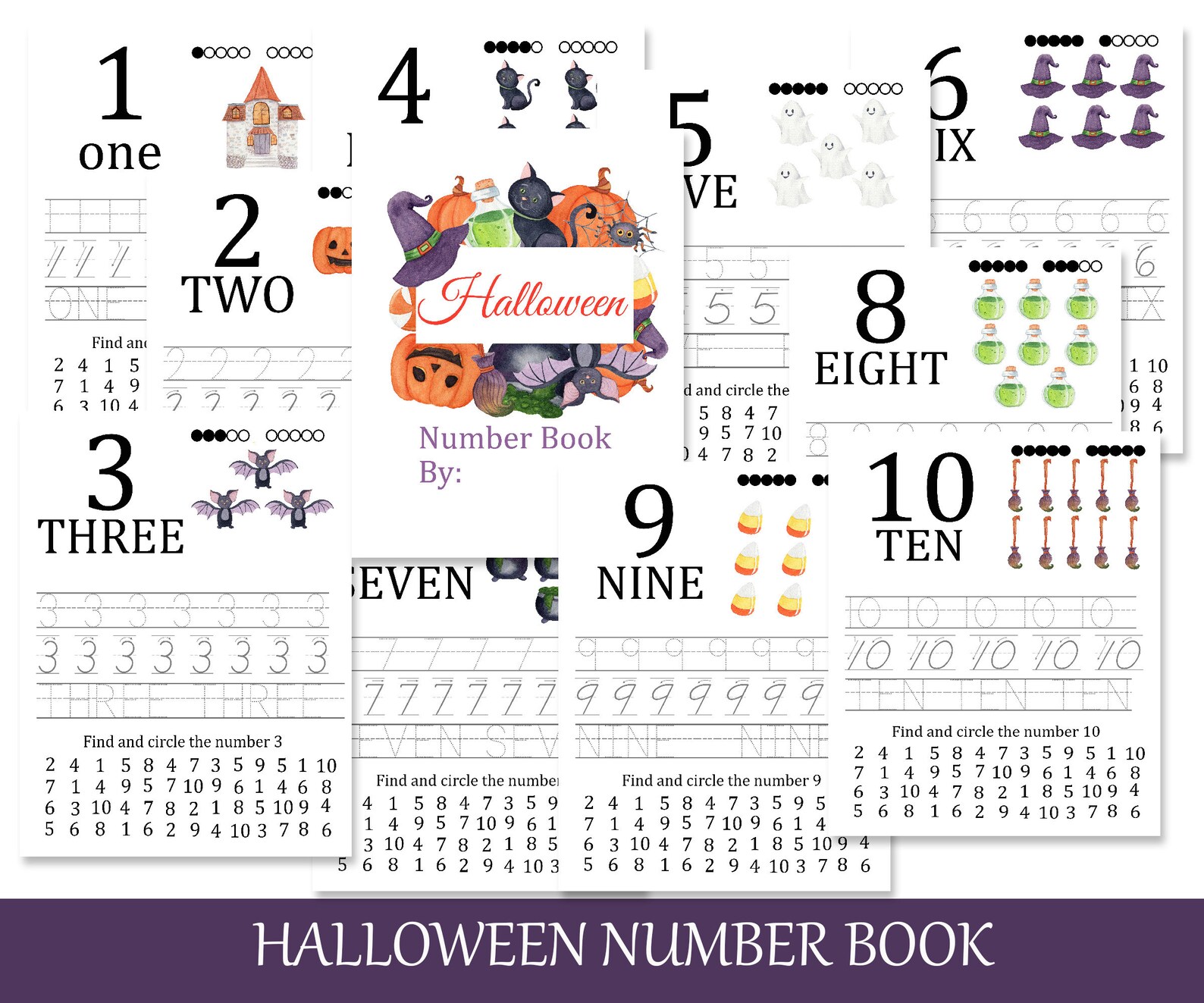Halloween Number Book, Numbers Writing Practice, Halloween Tracing ...