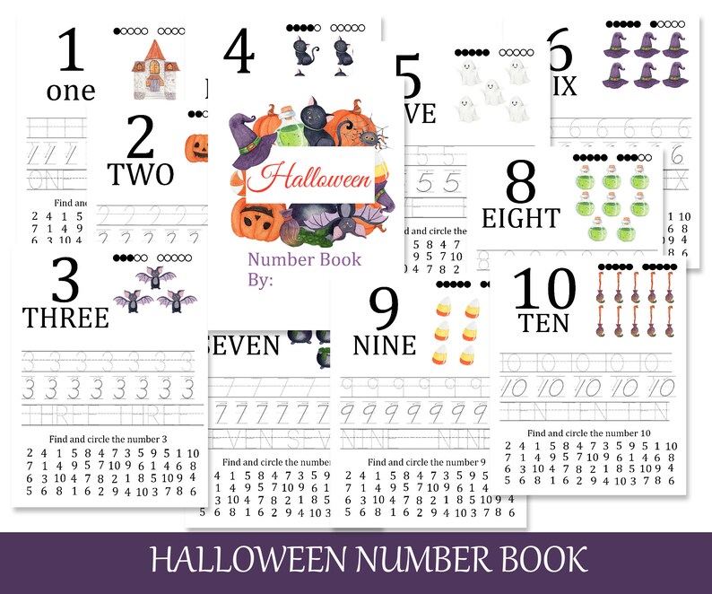Halloween Number Book, Numbers Writing Practice, Halloween Tracing ...