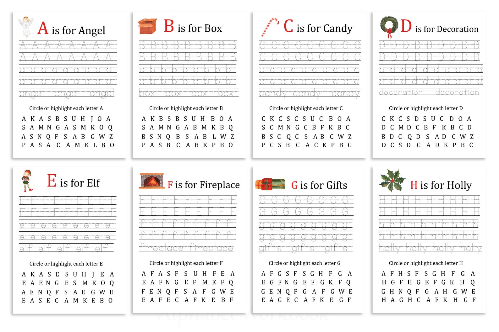 Christmas Alphabet Tracing Worksheets Letters Writing - Etsy