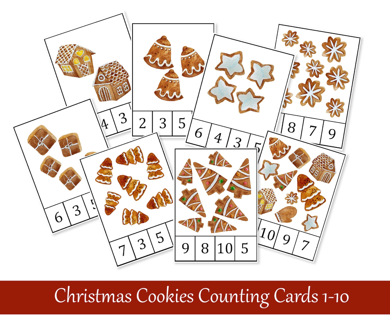 Christmas Cookies Counting Clip Cards. Printable Montessori Materials ...