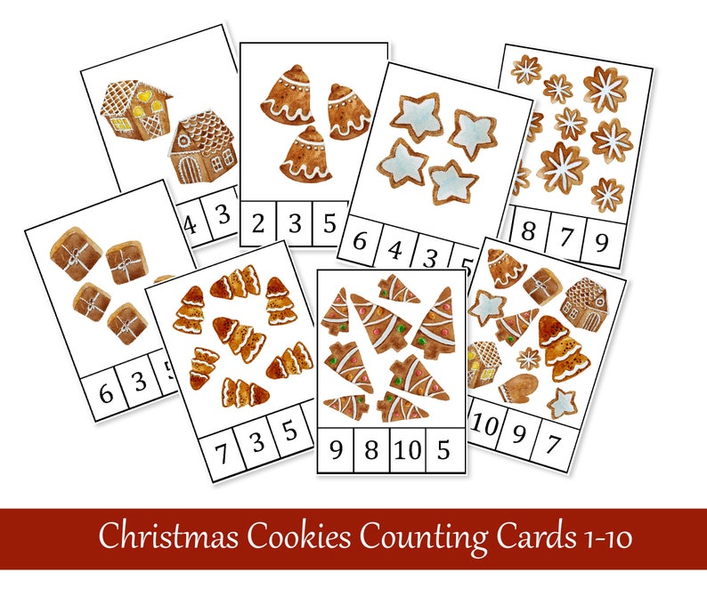 Christmas Cookies Counting Clip Cards. Printable Montessori Materials ...
