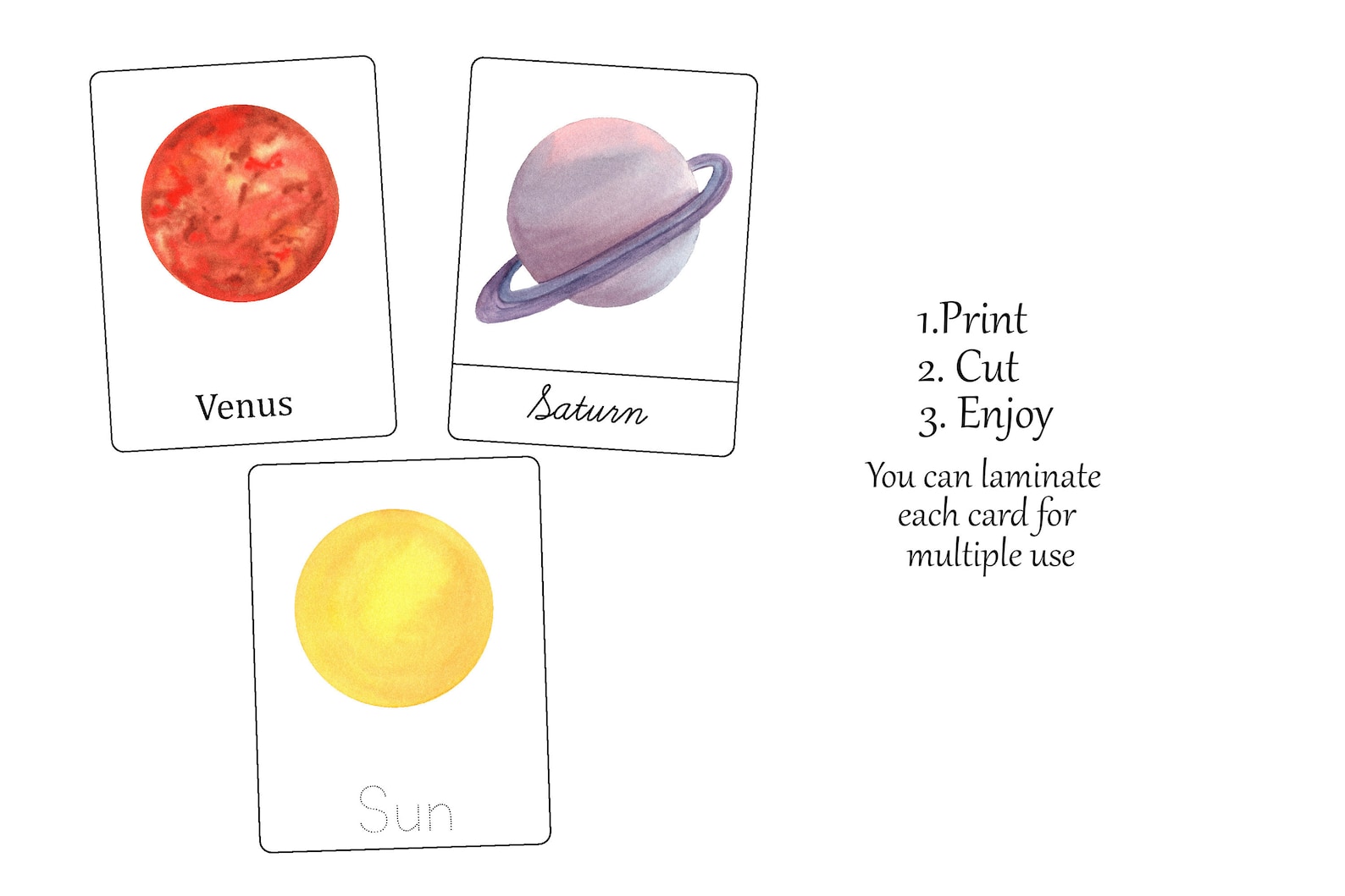 Planets and Solar System Montessori Three Part Cards. Nomenclature ...