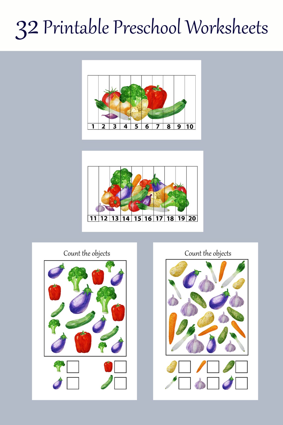 Vegetables Preschool Worksheets. Toddlers Activity Book. Montessori ...