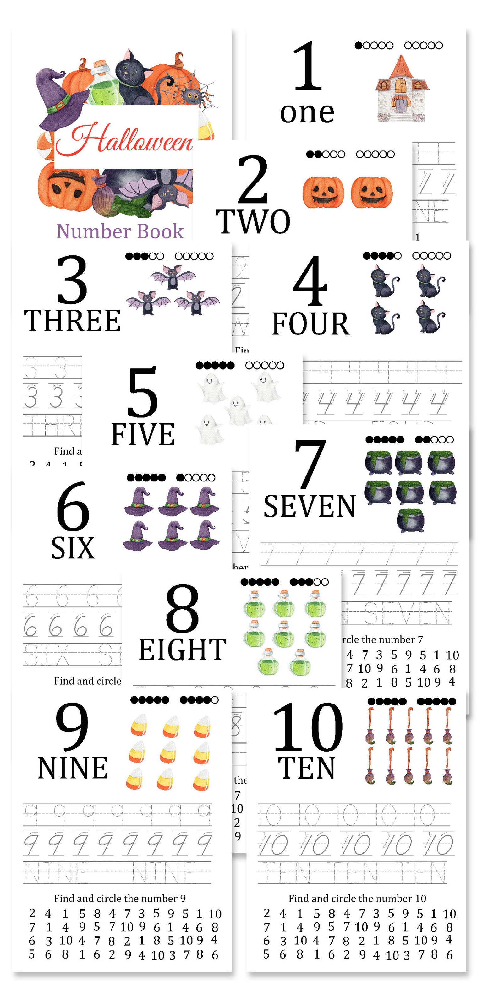 Halloween Number Book, Numbers Writing Practice, Halloween Tracing ...