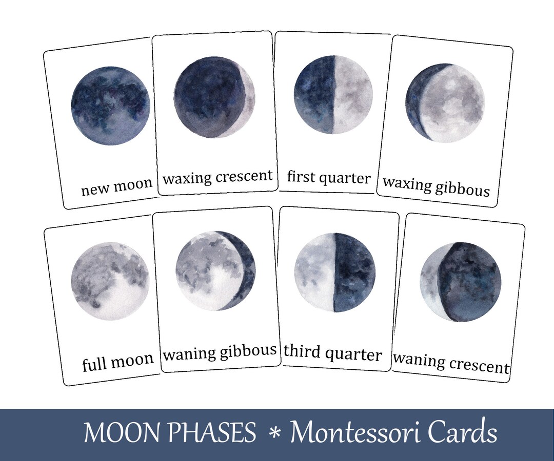 Moon Phases Flash Cards. Montessori Three Part Cards. Nomenclature ...