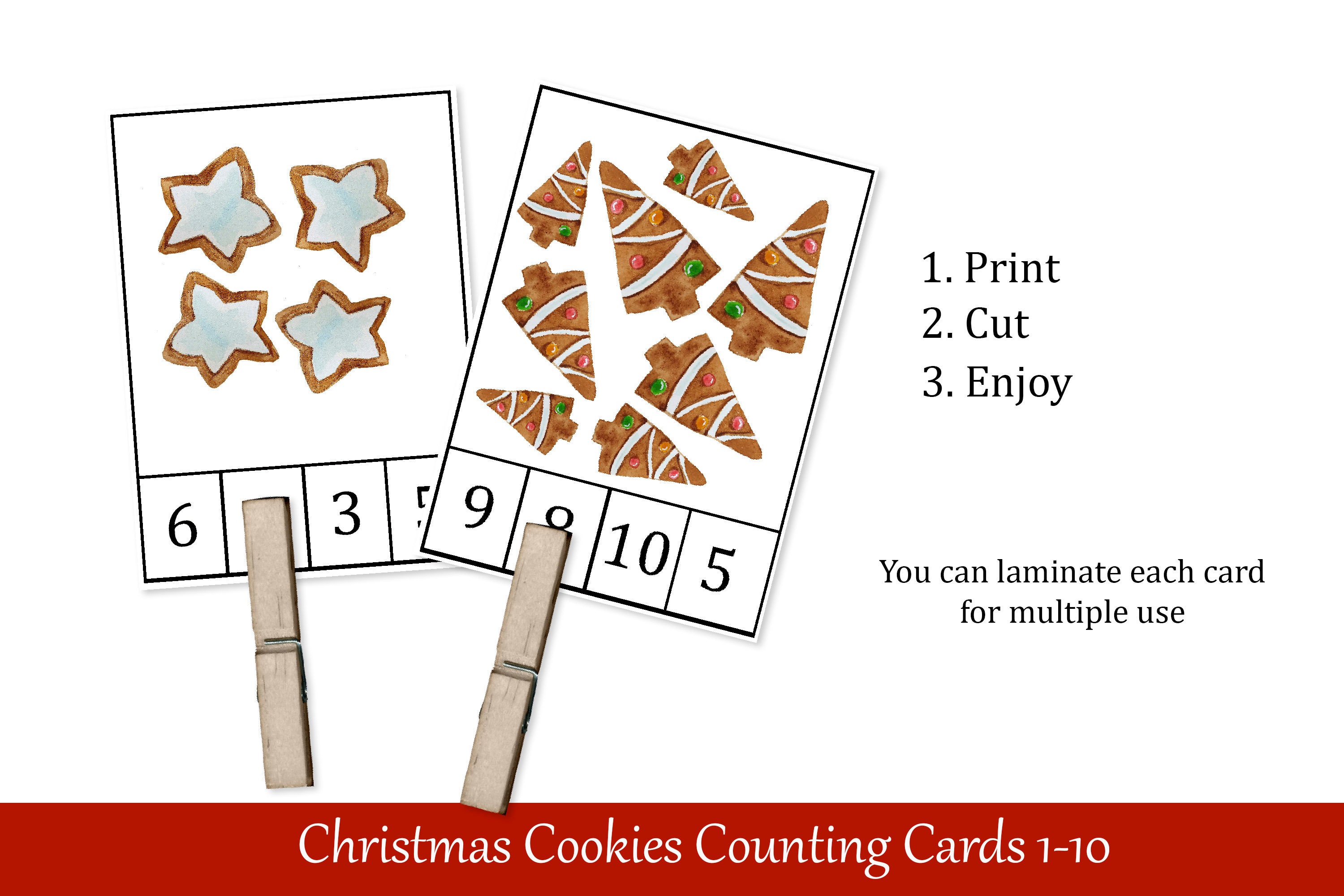 Christmas Cookies Counting Clip Cards. Printable Montessori Materials ...