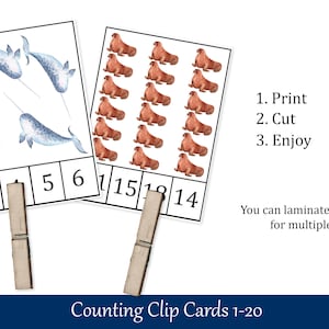 Arctic Animals Count and Clip Cards, Montessori Counting Numbers 1 - 20 ...