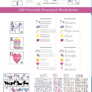 Unicorn Preschool Learning Pack, Worksheets, Montessori Materials, Math ...