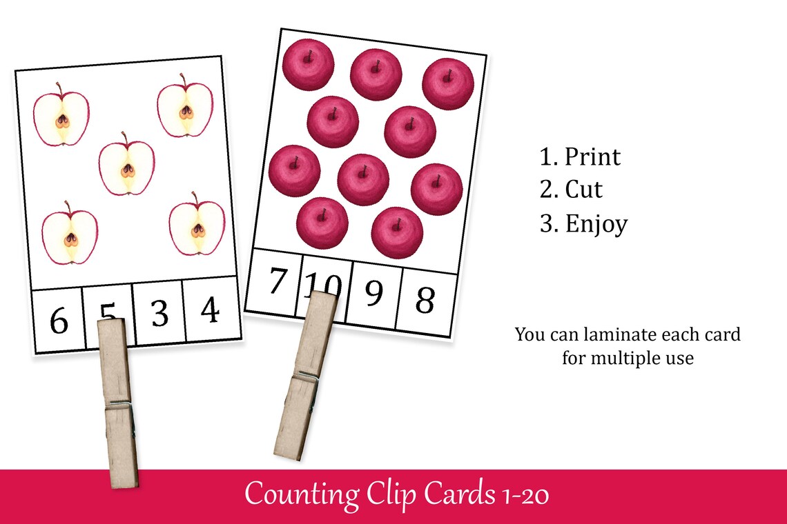 Apples Count and Clip Cards, Number 1 20, Flashcards, Fall Activity ...
