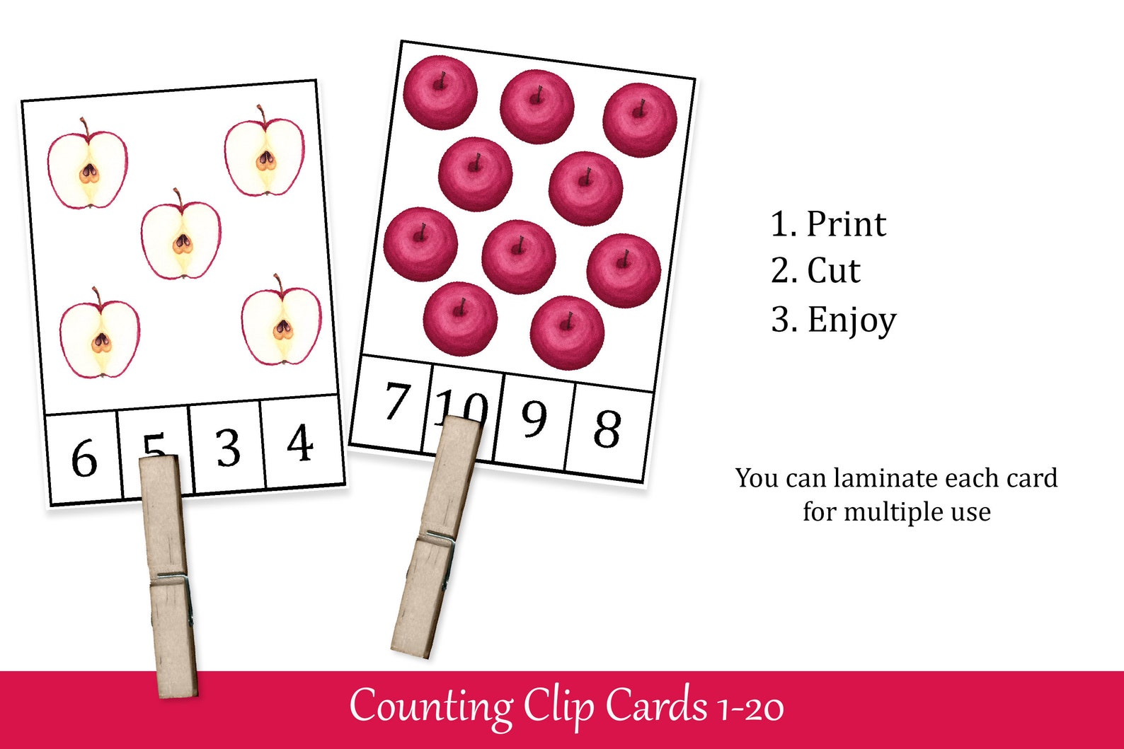Apples Count and Clip Cards, Number 1 - 20, Flashcards, Fall Activity ...