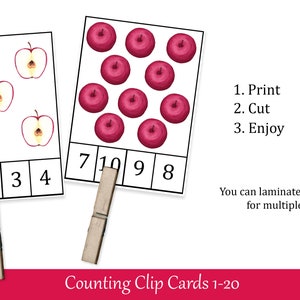Apples Count and Clip Cards, Number 1 - 20, Flashcards, Fall Activity ...
