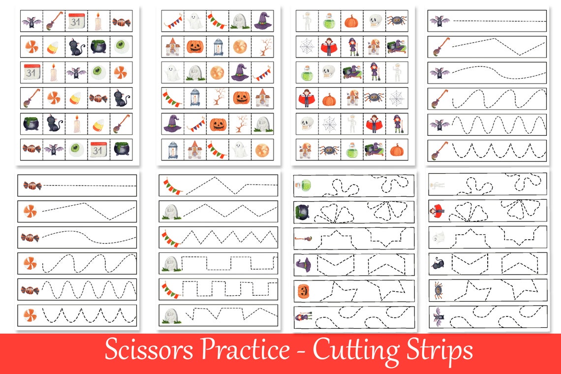 Halloween Scissors Cutting Practice, Cutting Strips for Fine Motor ...