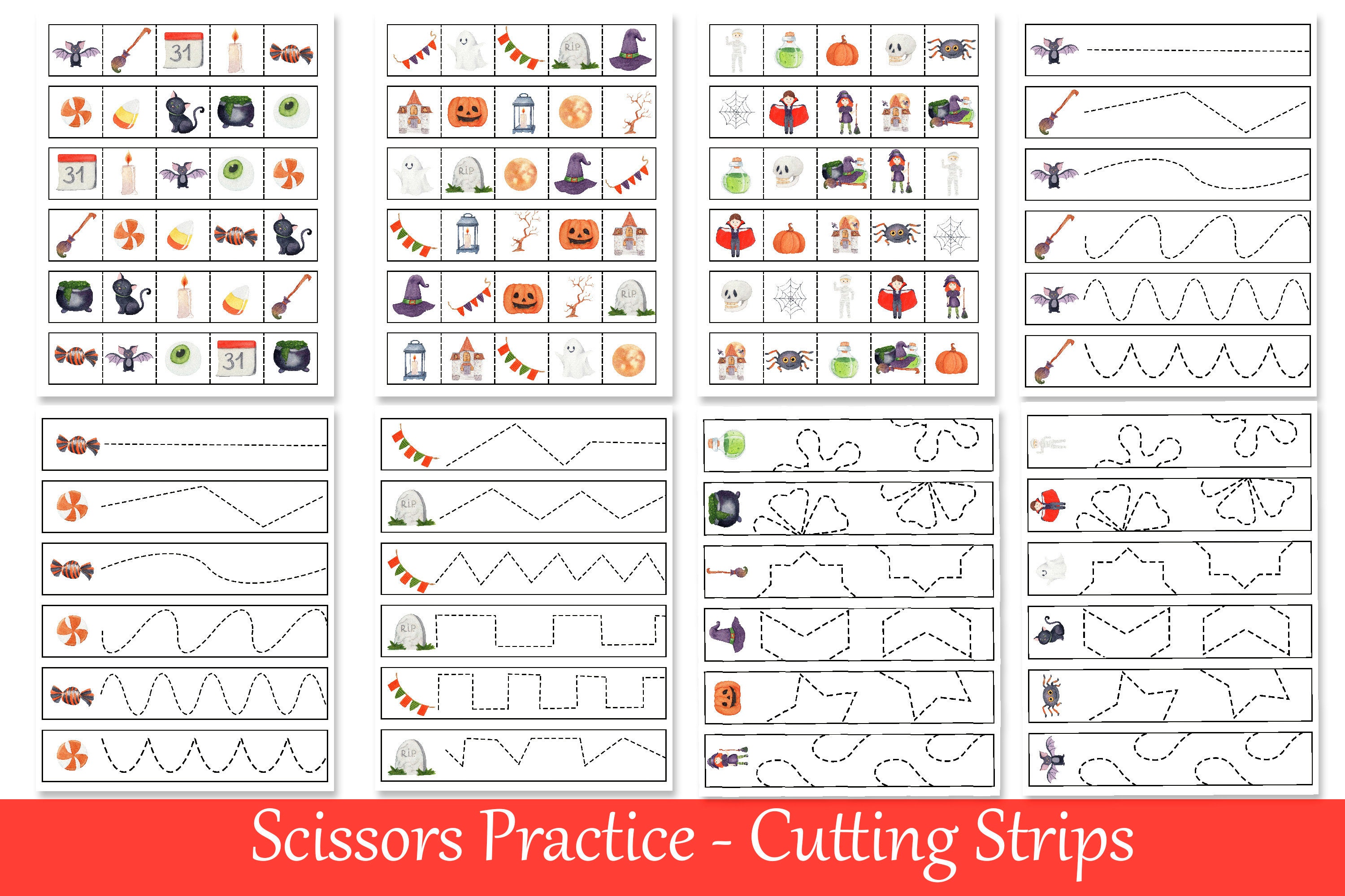 Halloween Scissors Cutting Practice, Cutting Strips for Fine Motor ...