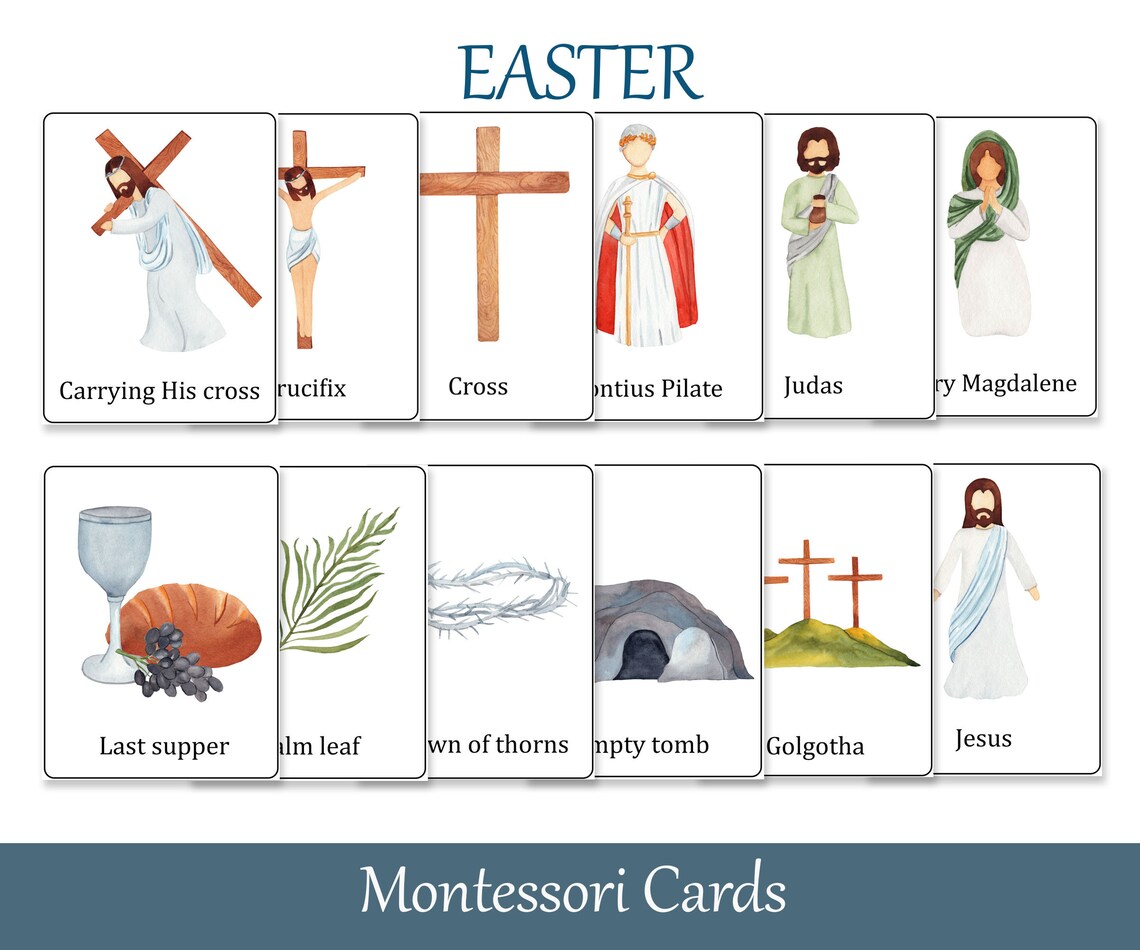 Religeous Easter Flash Cards, Montessori Three Part Cards, Resurrection ...