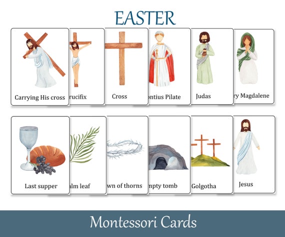 Religeous Easter Flash Cards Montessori Three Part Cards | Etsy