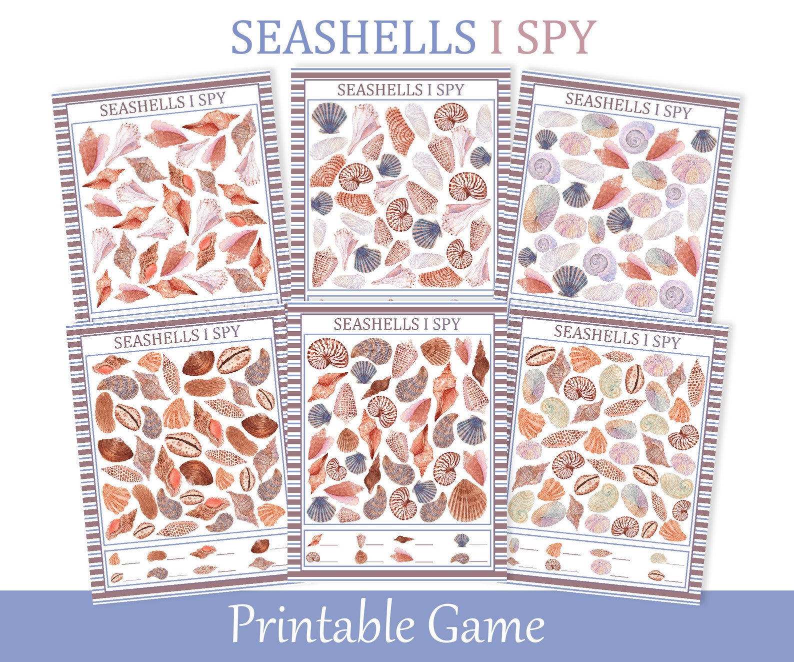 I Spy Seashells, Summer Beach Printable Game for Kids, Preschool Party ...