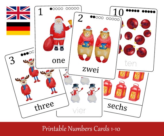 Christmas Numbers Flash Cards. Bilingual English & German | Etsy