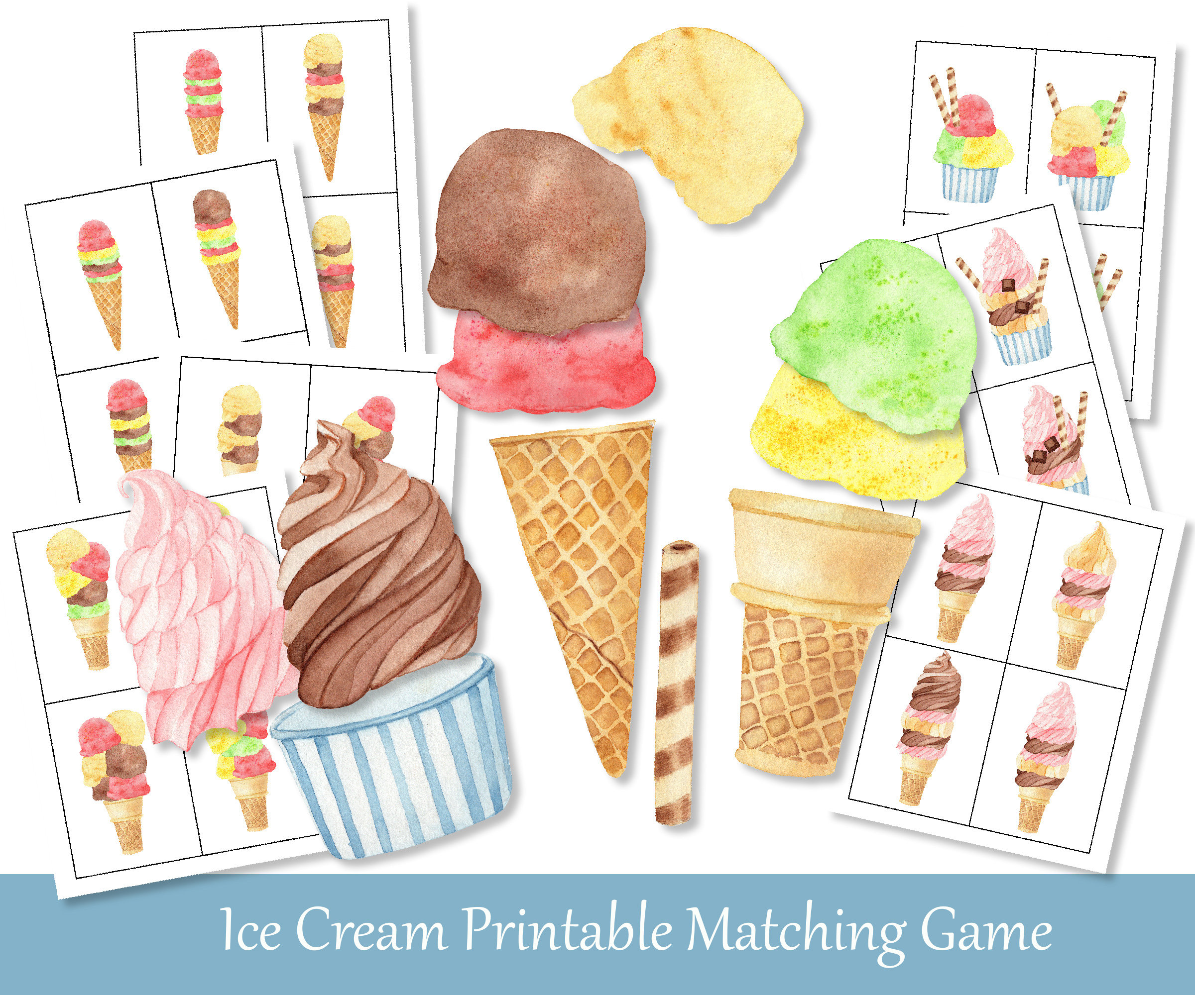 Ice Cream Printable Matching Game. Pattern Cards. Toddler Activity. - Etsy