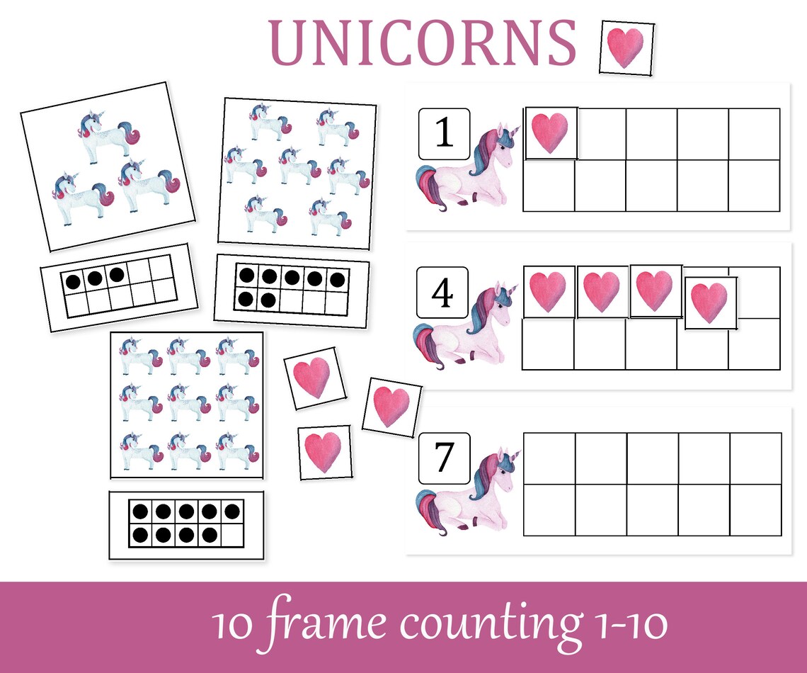 Unicorns Ten Frame Counting Flashcards Montessori Math - Etsy