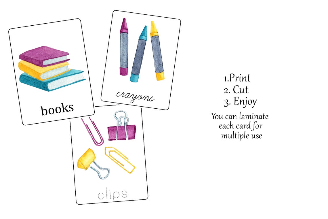 School Supplies Montessori Three Part Cards. Back to School ...