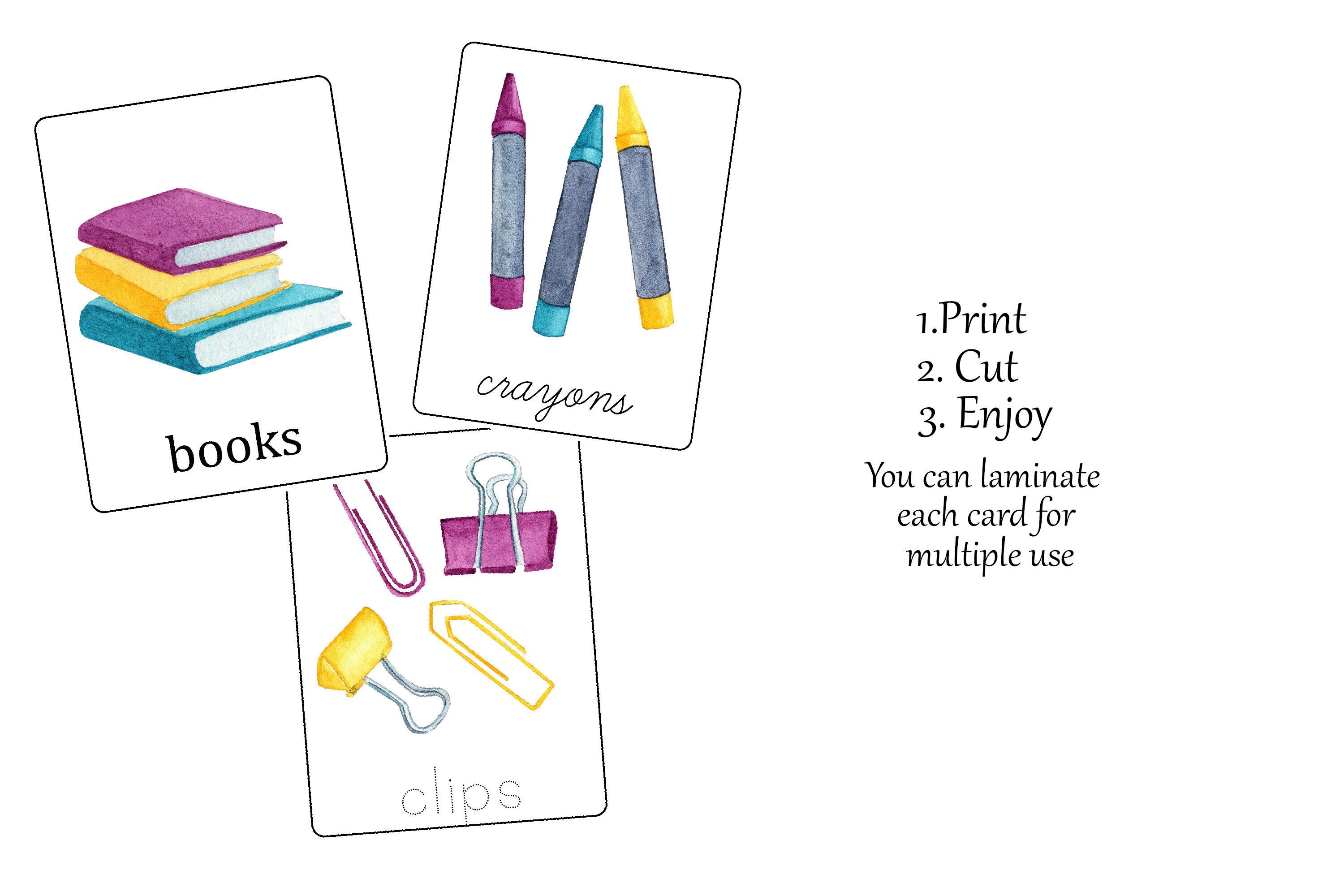 School Supplies Montessori Three Part Cards. Back to School ...