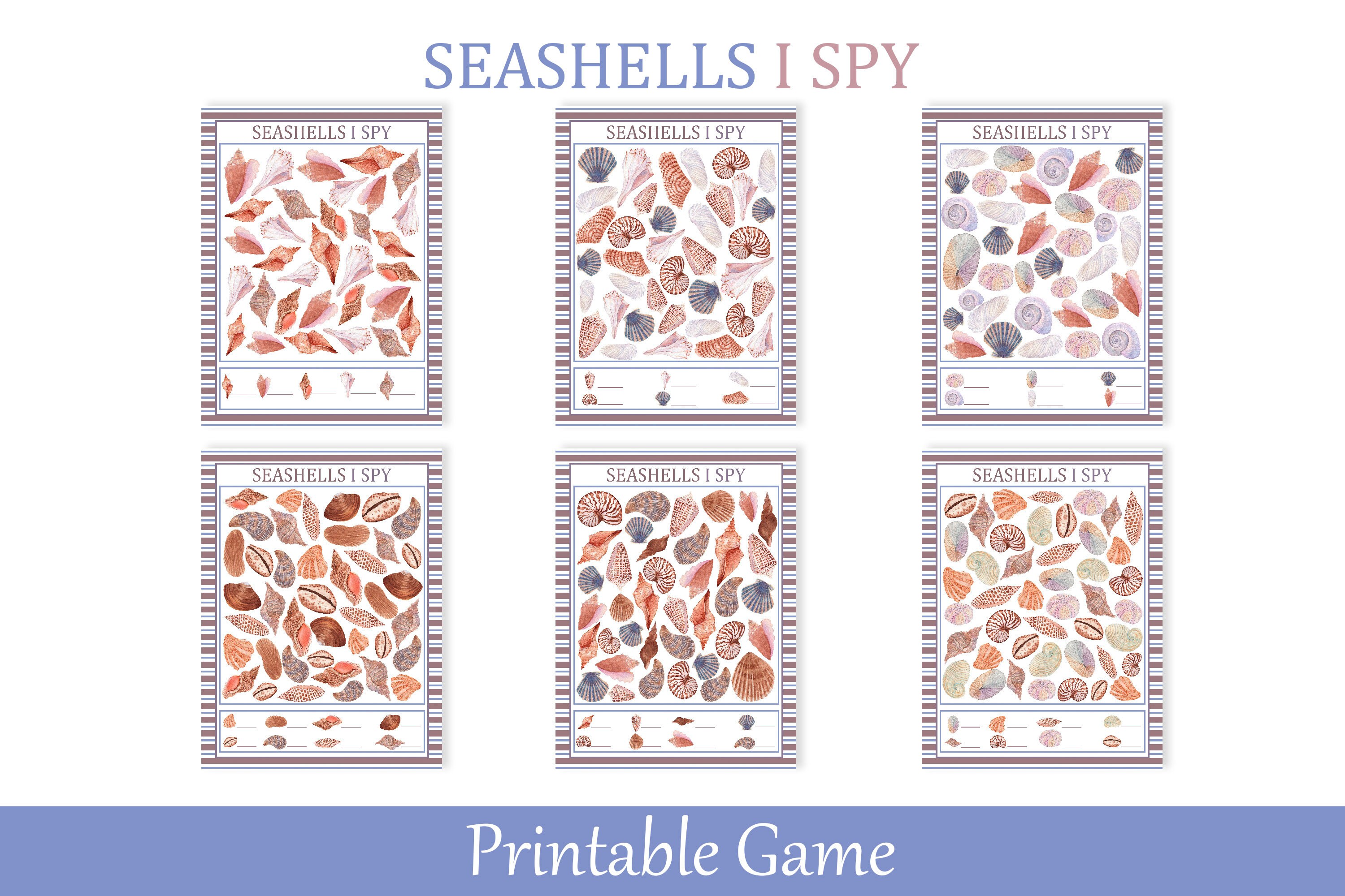 I Spy Seashells, Summer Beach Printable Game for Kids, Preschool Party ...