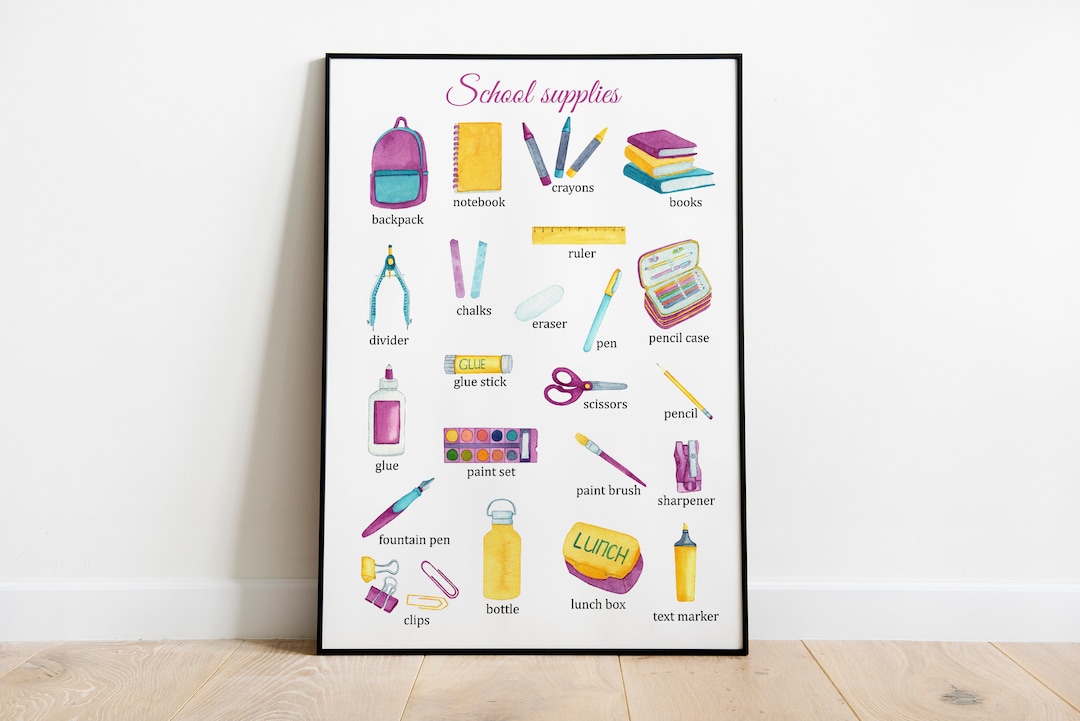 Back to School Montessori Poster, School Supplies Educational Poster ...