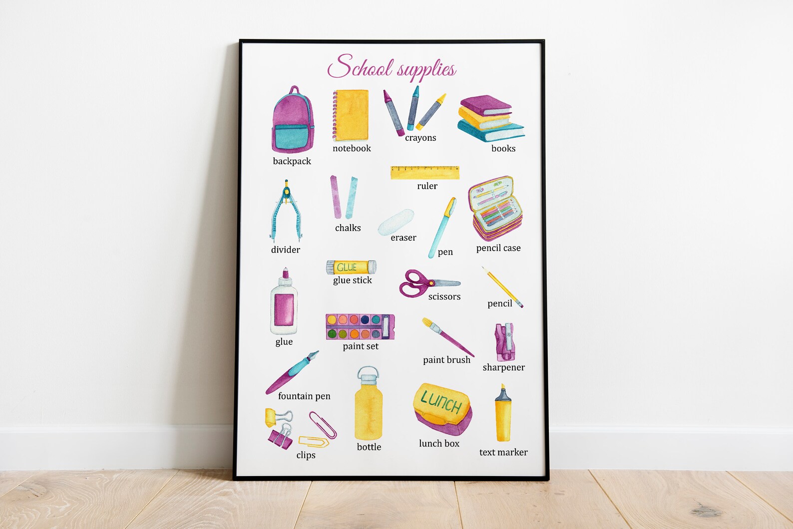Back to School Montessori Poster, School Supplies Educational Poster ...