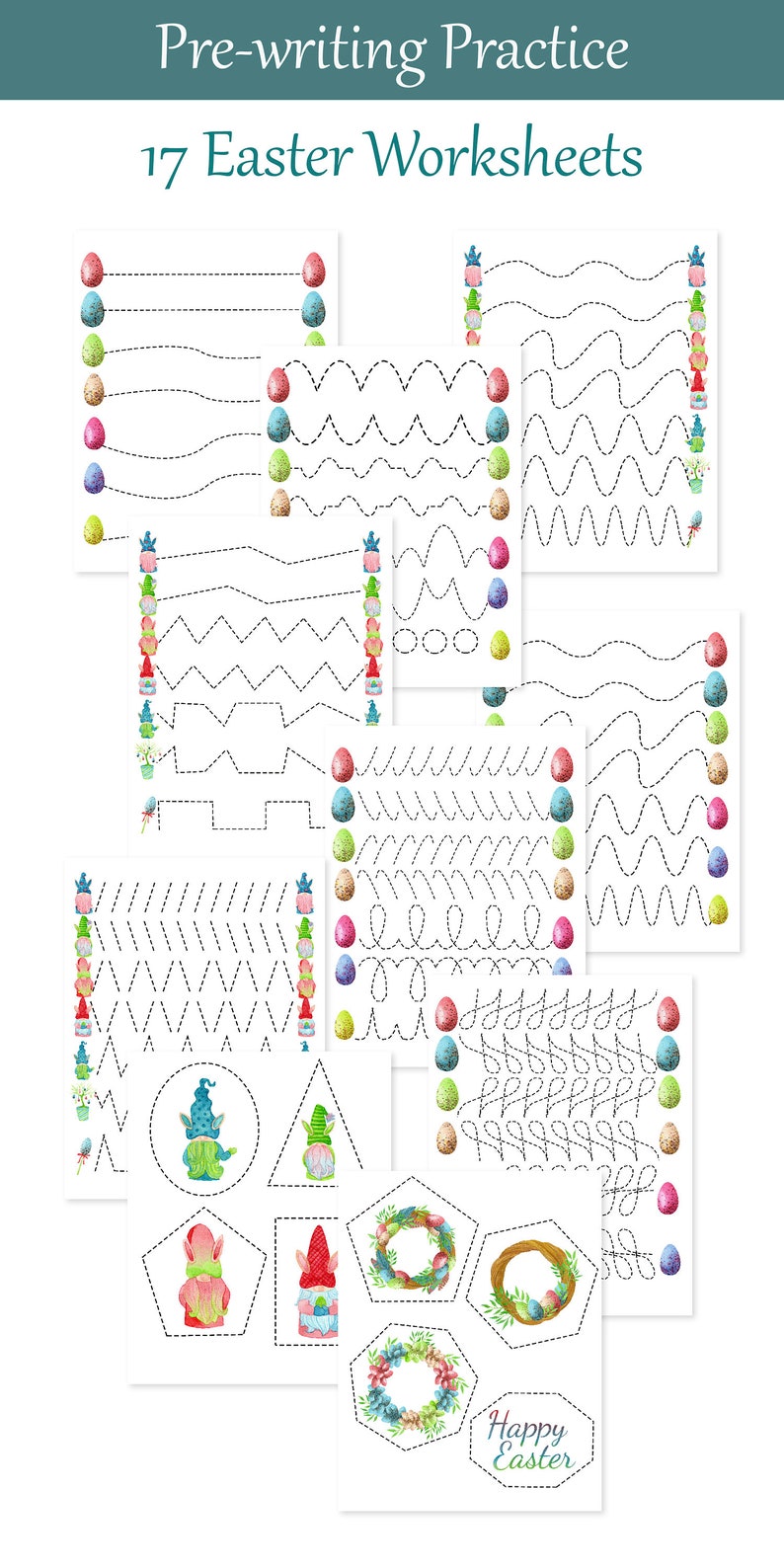 Handwriting Practice Preschool Worksheets, Easter Tracing Printables ...
