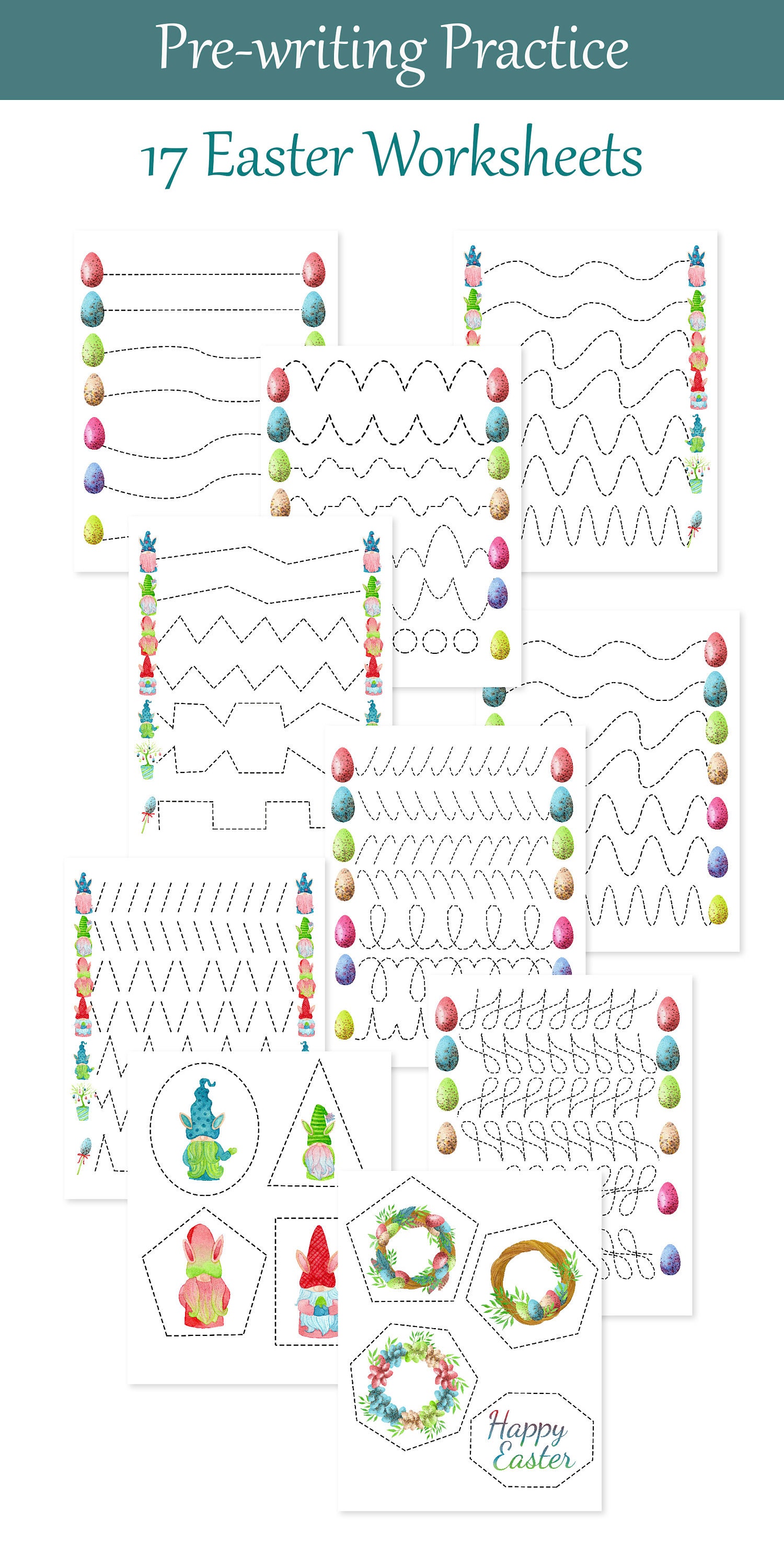 Handwriting Practice Preschool Worksheets Easter Tracing - Etsy