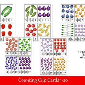 Vegetables Count and Clip Cards, Montessori Counting, Number 1 - 20 ...