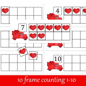 Valentine Ten Frame Counting Flashcards, Montessori Math Worksheets ...