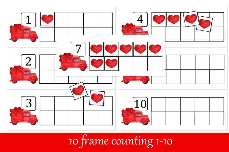 Valentine Ten Frame Counting Flashcards, Montessori Math Worksheets ...