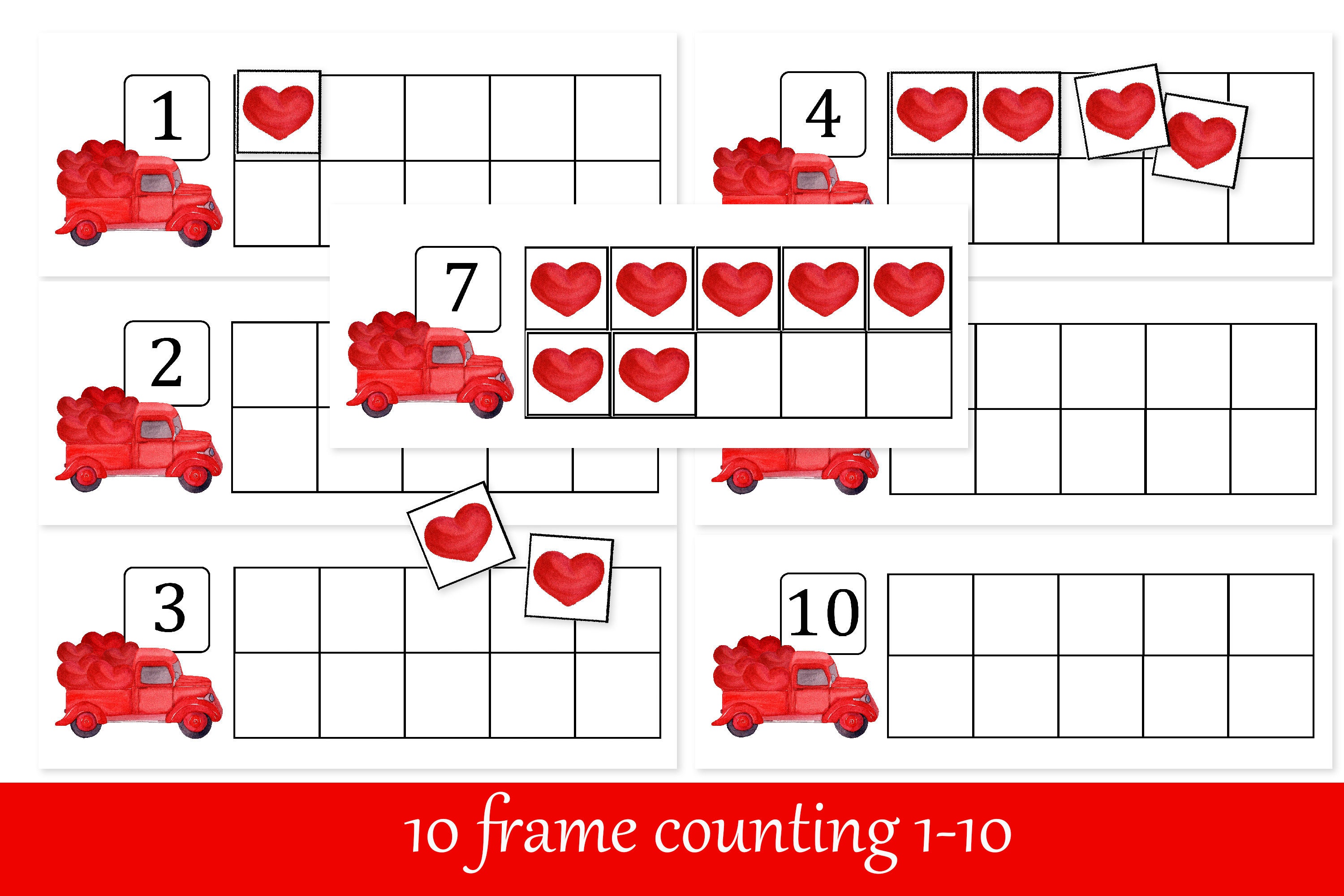 Valentine Ten Frame Counting Flashcards, Montessori Math Worksheets ...