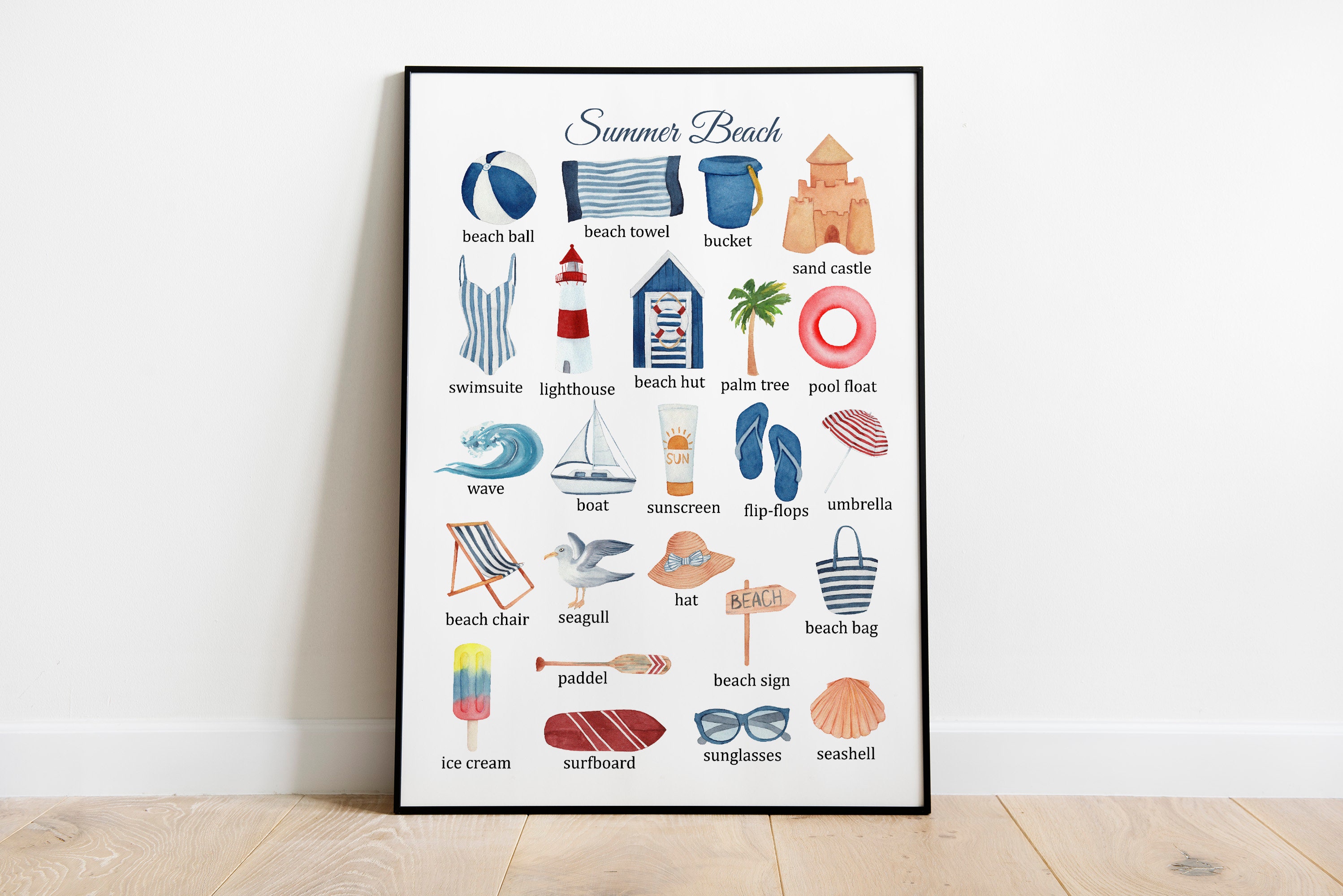 Summer Beach Montessori Poster, Educational Poster, Beach Printable ...