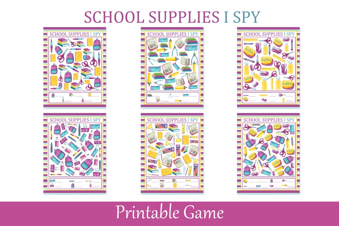 I Spy School Supplies, Back to School Printable Game for Kids ...