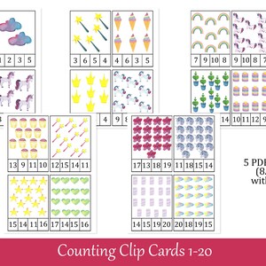 Unicorns Count and Clip Cards, Number 1 - 20, Flashcards, Preschool ...