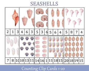 Summer Ocean Beach Count and Clip Cards Number 1 20 | Etsy