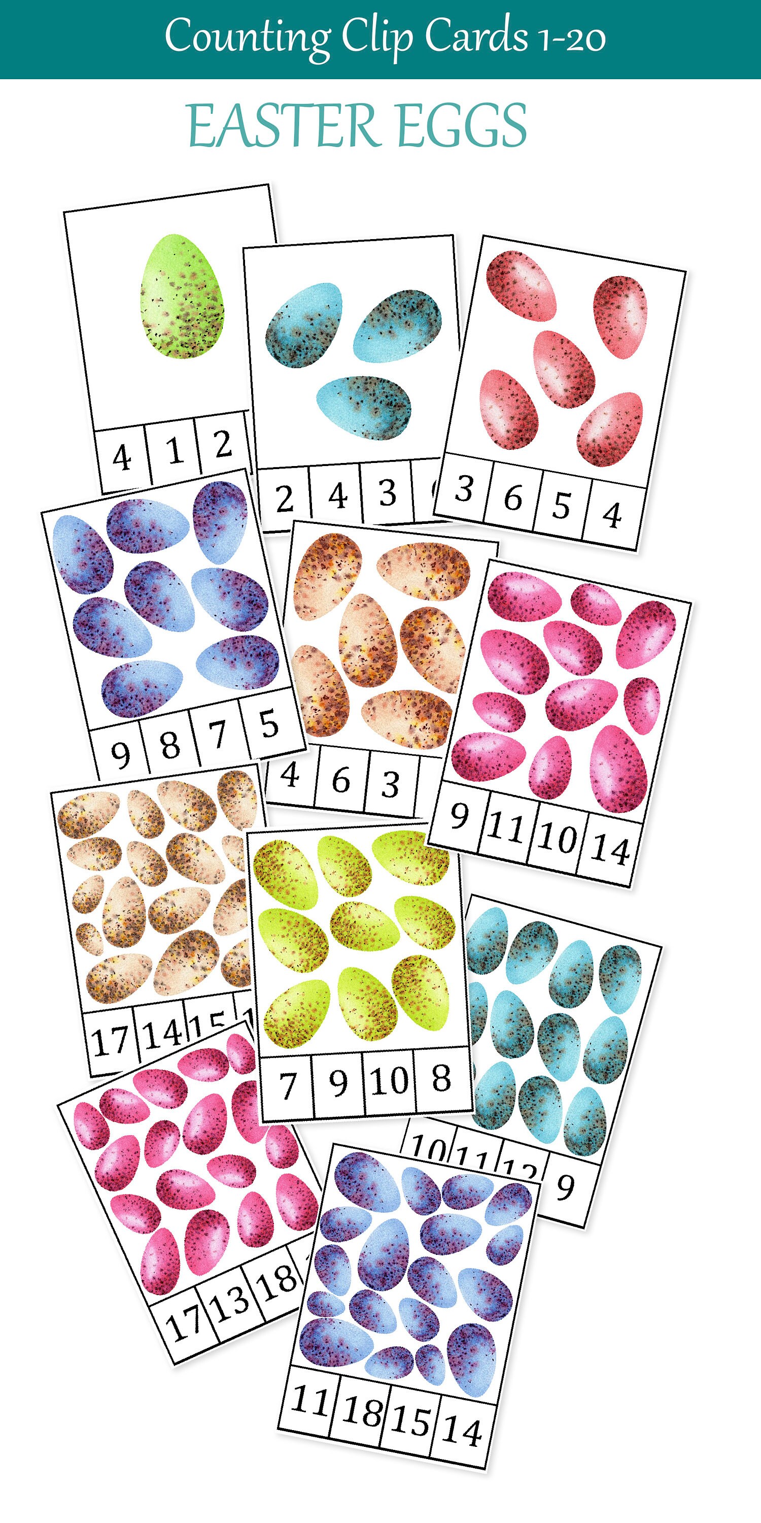 Easter Eggs Counting Clip Flashcards 1 20 Printable Spring - Etsy